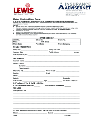 Fillable Online COMMERCIAL MOTOR VEHICLE CLAIM FORM expiry Date ... Fax ...