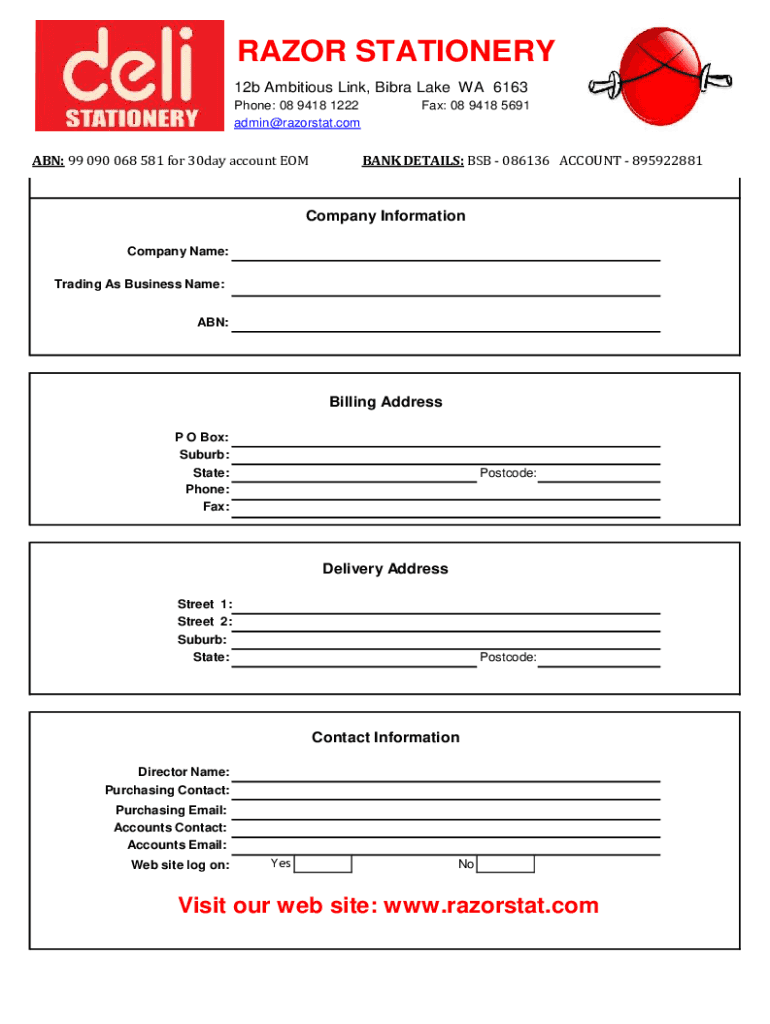 Fillable Online (307283072) Razor Stationery - New Customer Application ...