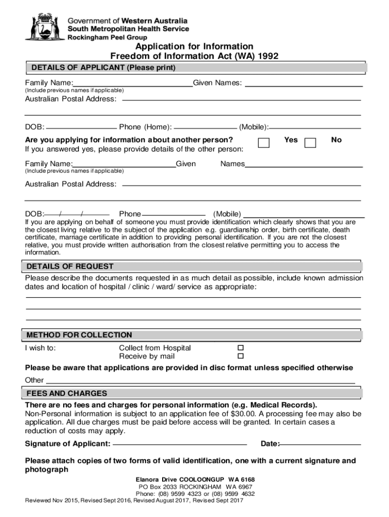 Fillable Online Freedom of Information Office Application for ... - WA ...