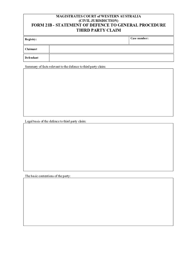 Fillable Online 09. Form 21B - Statement of Defence to General ...