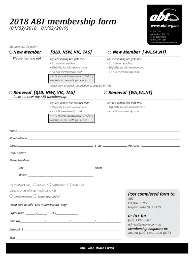 Fillable Online 2018 ABT membership form Fax Email Print - pdfFiller