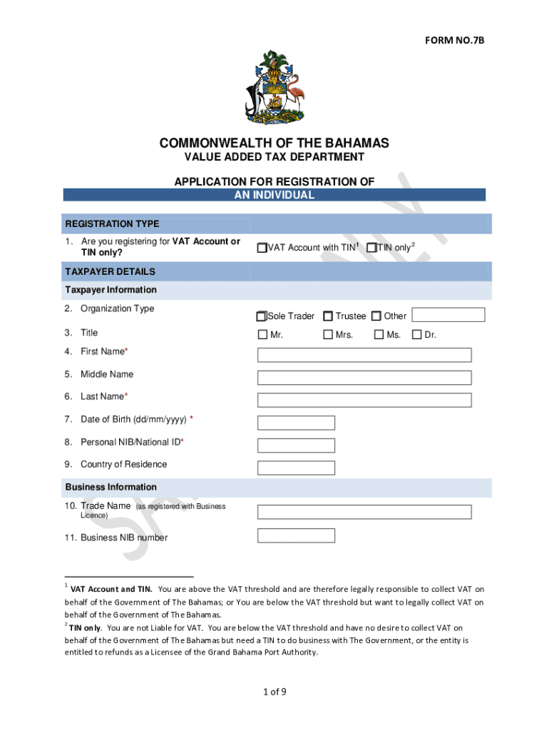 Fillable Online COMMONWEALTH OF THE BAHAMAS VALUE ADDED TAX DEPARTMENT ...