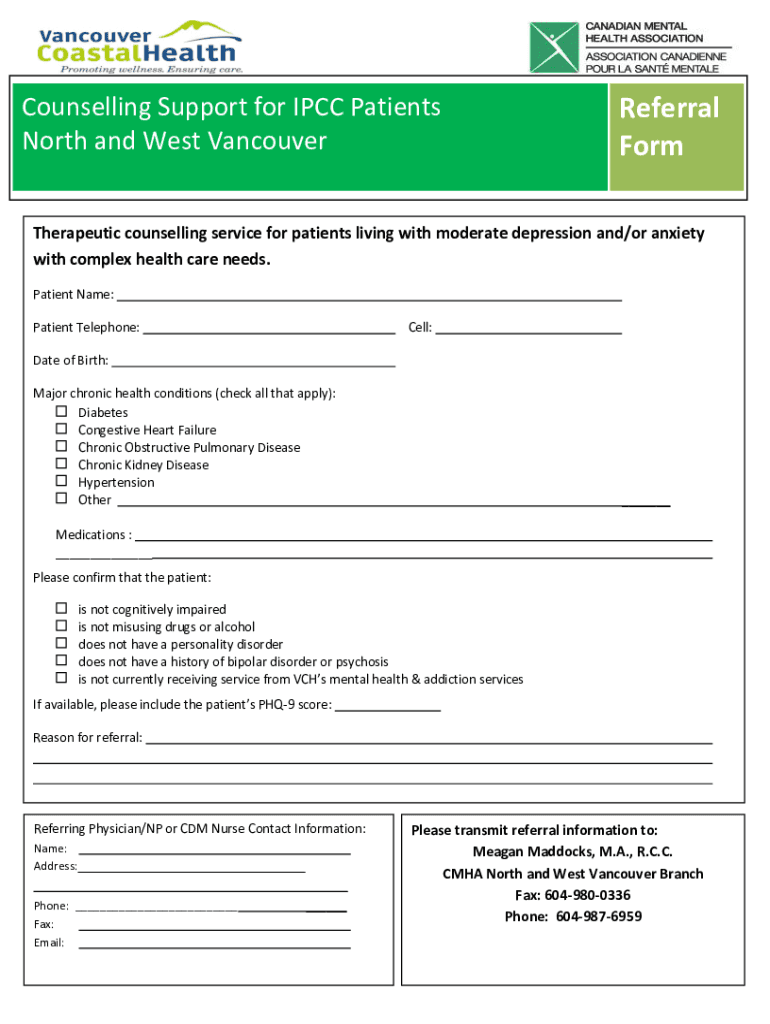 Fillable Online Request a Counselling Appointment - CMHA North and West ...