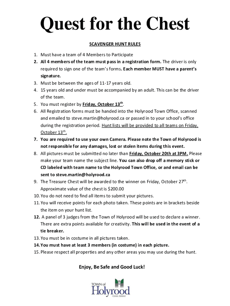 Fillable Online How To Plan A Scavenger Hunt Party: Scavenger Hunt ...