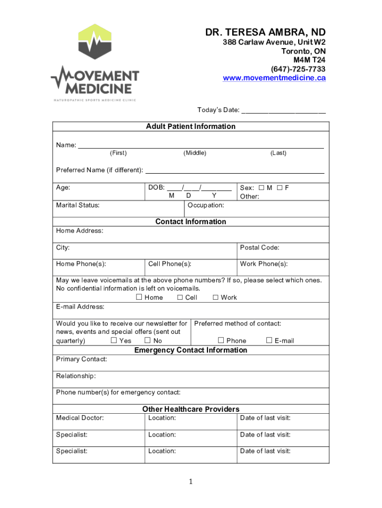 Fillable Online ADULT INTAKE FORM - Liberty Wellness Clinic Fax Email ...