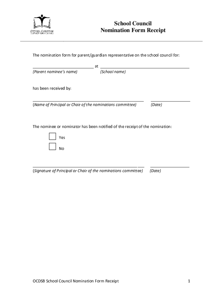 Fillable Online Sample School Council Parent Self-Nomination Form ...