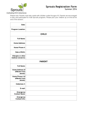 Fillable Online Sprouts - Child Registration Form Fax Email Print ...