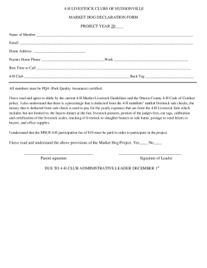 Fillable Online 4-H LIVESTOCK CLUBS OF HUDSONVILLE BEEF DECLARATION ...