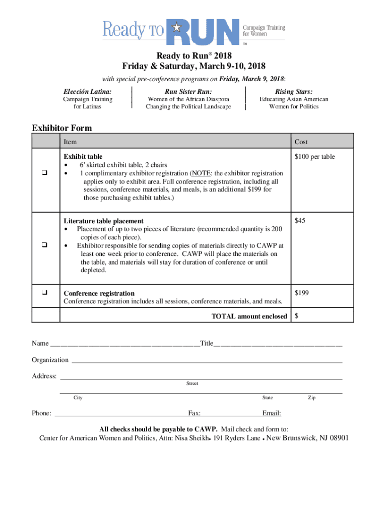 Fillable Online R2R Exhibitor form 2020 - CAWP Fax Email Print - pdfFiller