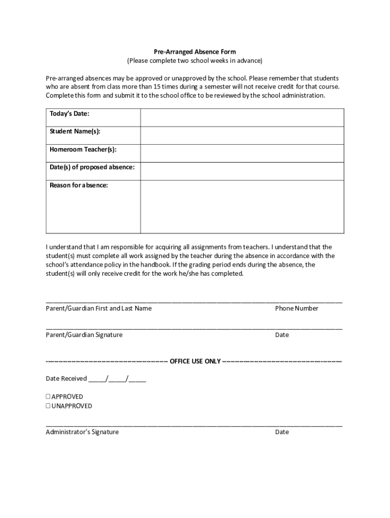Fillable Online PRE-ARRANGED ABSENCE FORM - Oak Lawn Community High ...