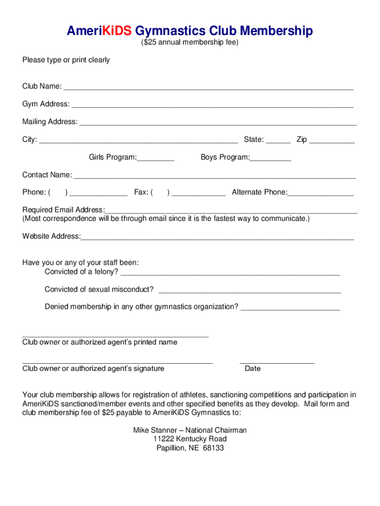 Fillable Online amerikids gymnastics Fax Email Print - pdfFiller