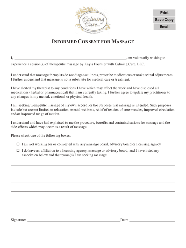 Fillable Online Massage Therapy Waiver and Consent Form 1.1.16 Fax ...