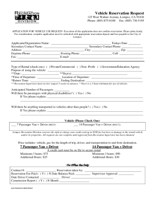 Fillable Online Vehicle Reservation Request - Lompoc Fax Email Print ...