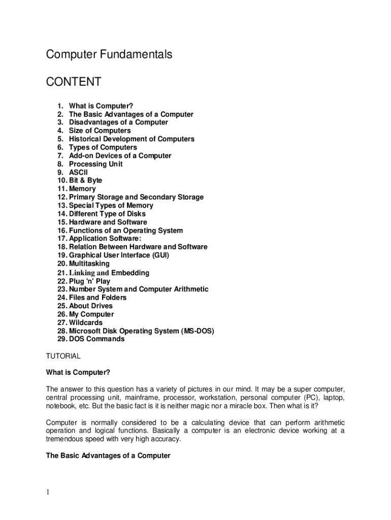 Fillable Online Advantages And Disadvantages Of Computer - Computer ...