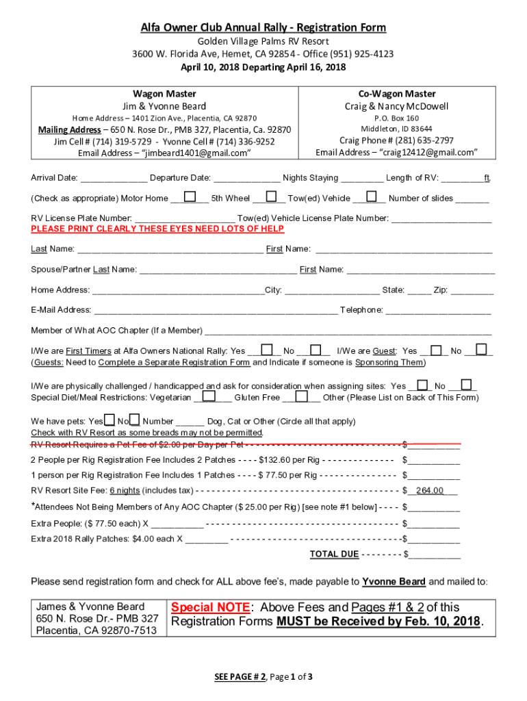 Fillable Online 2018 AOC Rally Registration Form.docx Fax Email Print ...