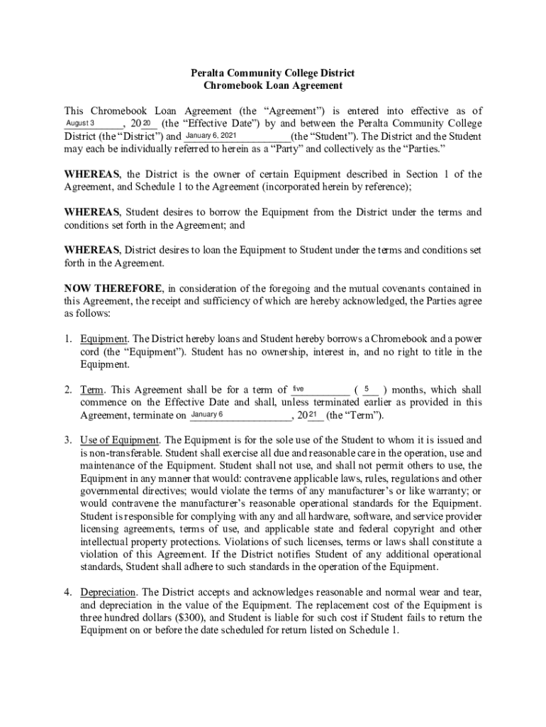 Fillable Online Student Chromebook Loan Agreement and Expectations for ...