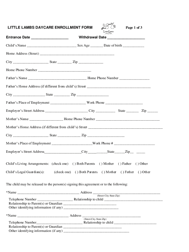 Fillable Online Child Care REQUEST form - Little Lambs Home Daycare ...