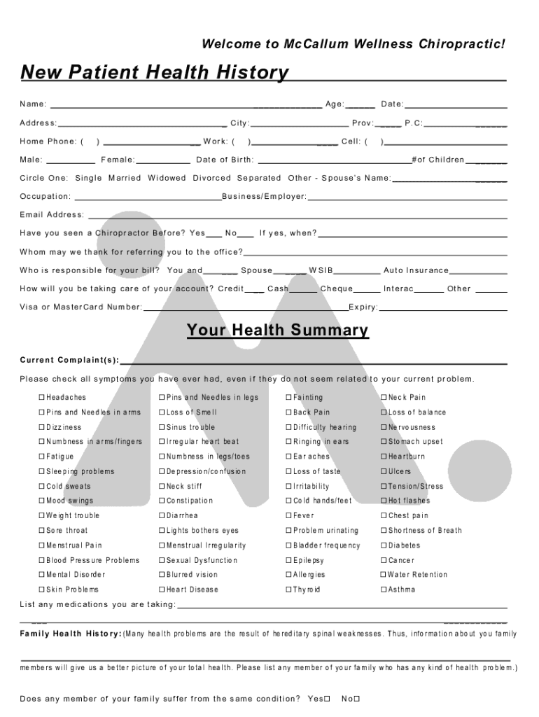 Fillable Online Your Wellness HistoryHealth Profile Your Wellness ...