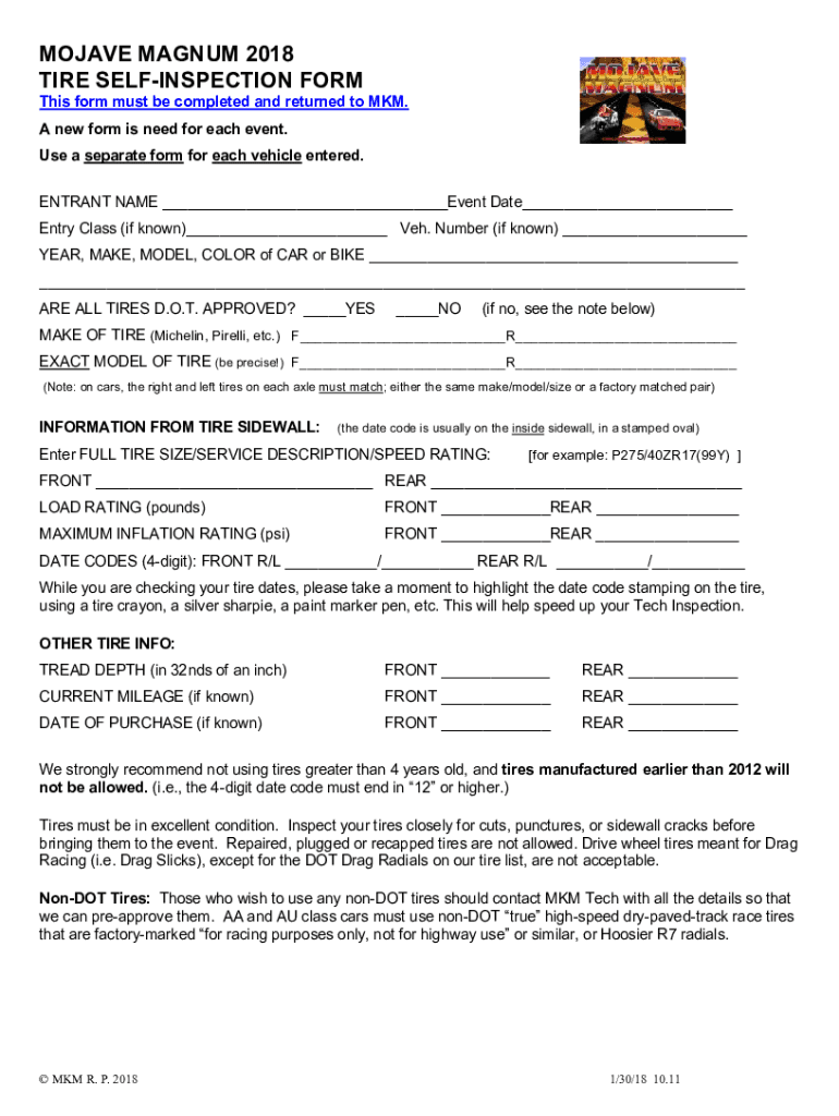 Fillable Online Fillable Online TIRE INSPECTION FORM - Mojave Mile Fax ...
