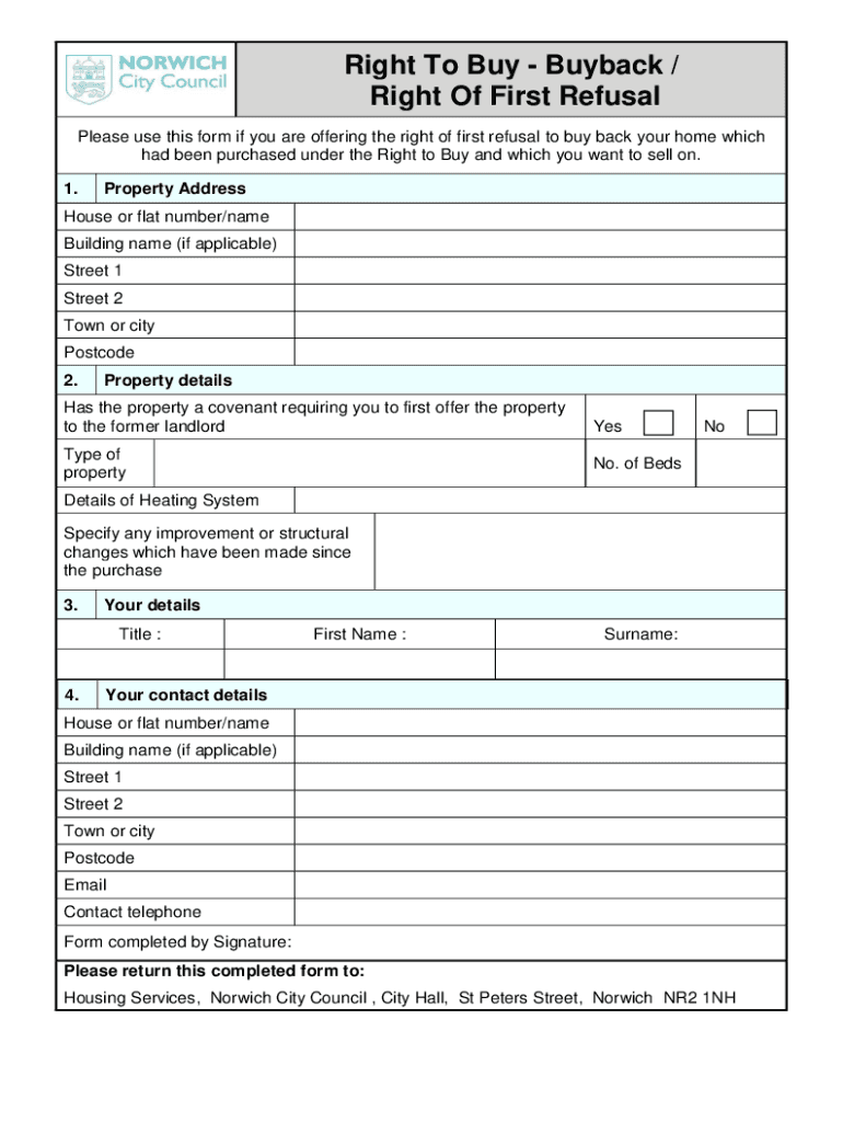 Fillable Online Right of first refusal request form. Use this form if ...