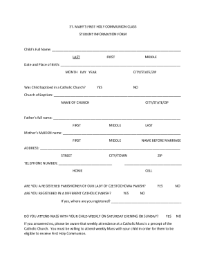 Fillable Online ST. PETER PARISH PARISH OFFICE USE ONLY: REGISTRATION ...