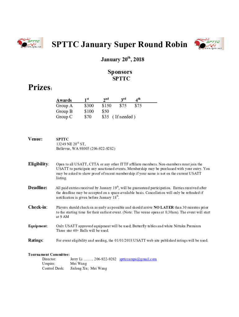 Fillable Online SPTTC January Super Round Robin Fax Email Print - pdfFiller