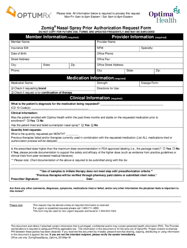 Fillable Online Nasal Spray Prior Authorization Request Form Fax Email ...