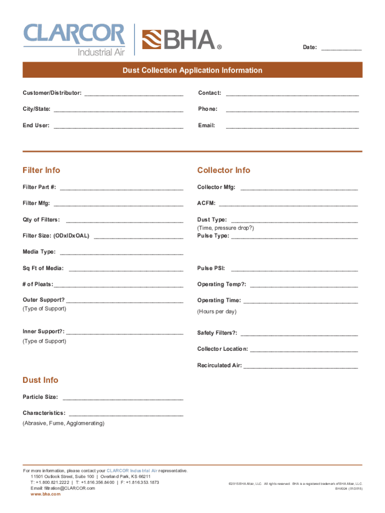 Fillable Online BHA ProTura Filter Dust Collection Cartridge ...