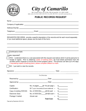 Fillable Online Public Records Request form - City of Camarillo Fax Email Print - pdfFiller