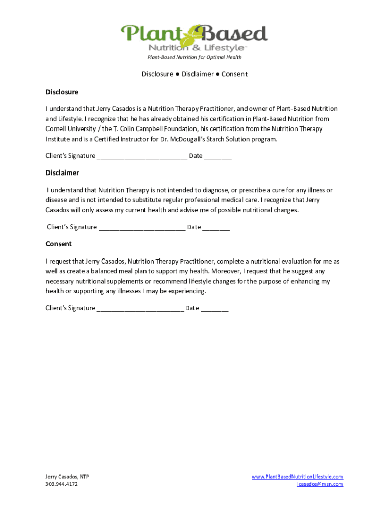 Fillable Online Disclaimer Form.pdf - Plant-Based Nutrition Lifestyle ...