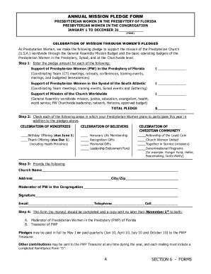 Fillable Online Presbyterian Women in the Congregation Mission Pledge ...