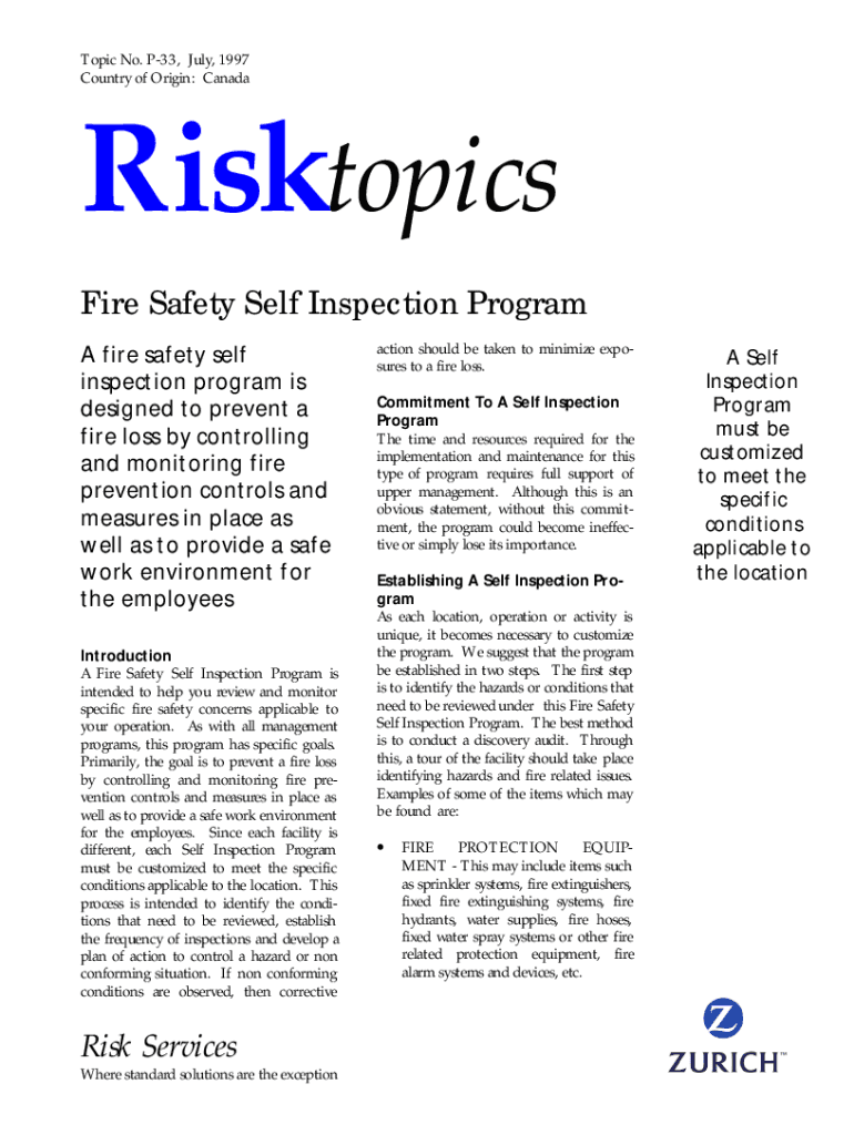 Fillable Online Insight Risk Assessment and Self Inspection - AIG Fax ...
