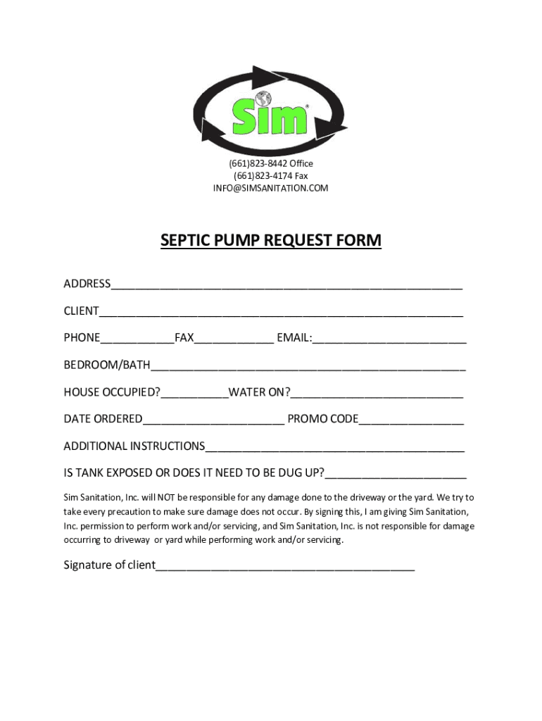 Fillable Online SEPTIC PUMP REQUEST FORM WITH PROMO CODE LINE Fax Email ...