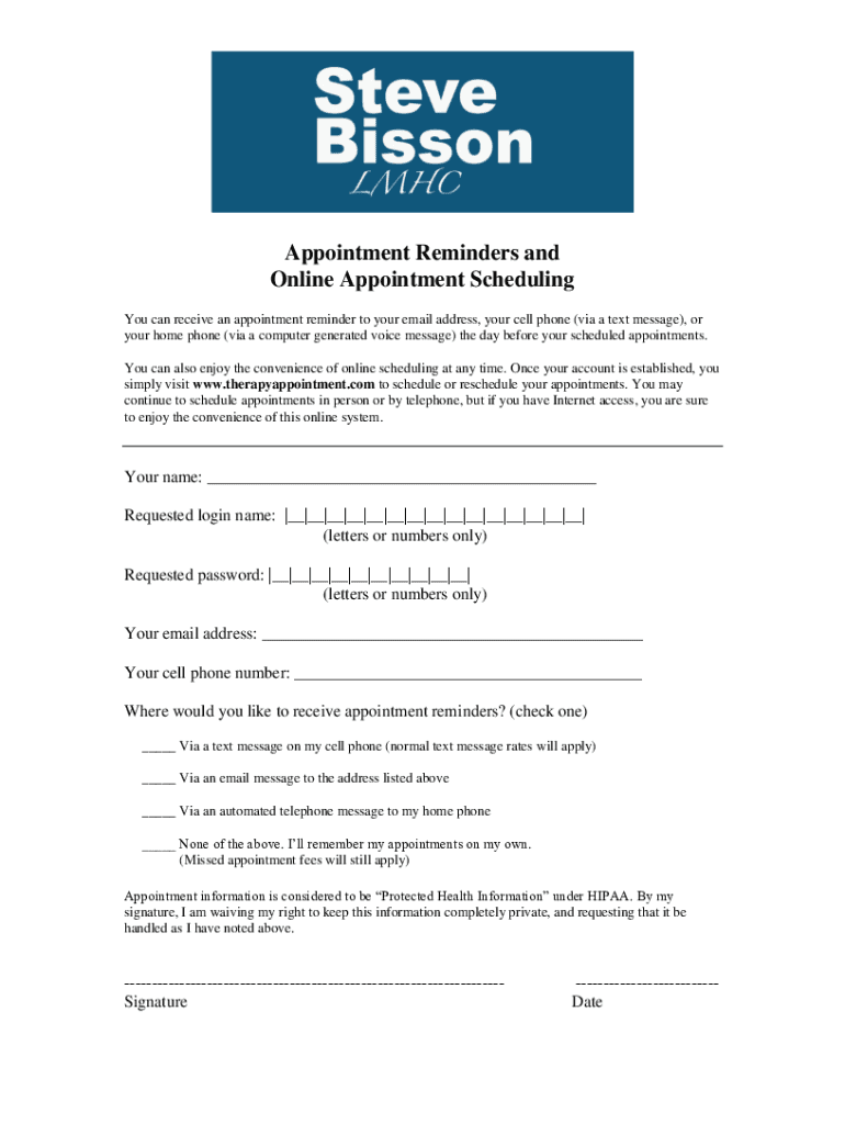 Fillable Online Appointment Reminders for Businesses - Text, Email and ...