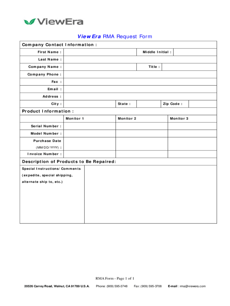 Fillable Online ViewEra RMA Request Form Fax Email Print - pdfFiller