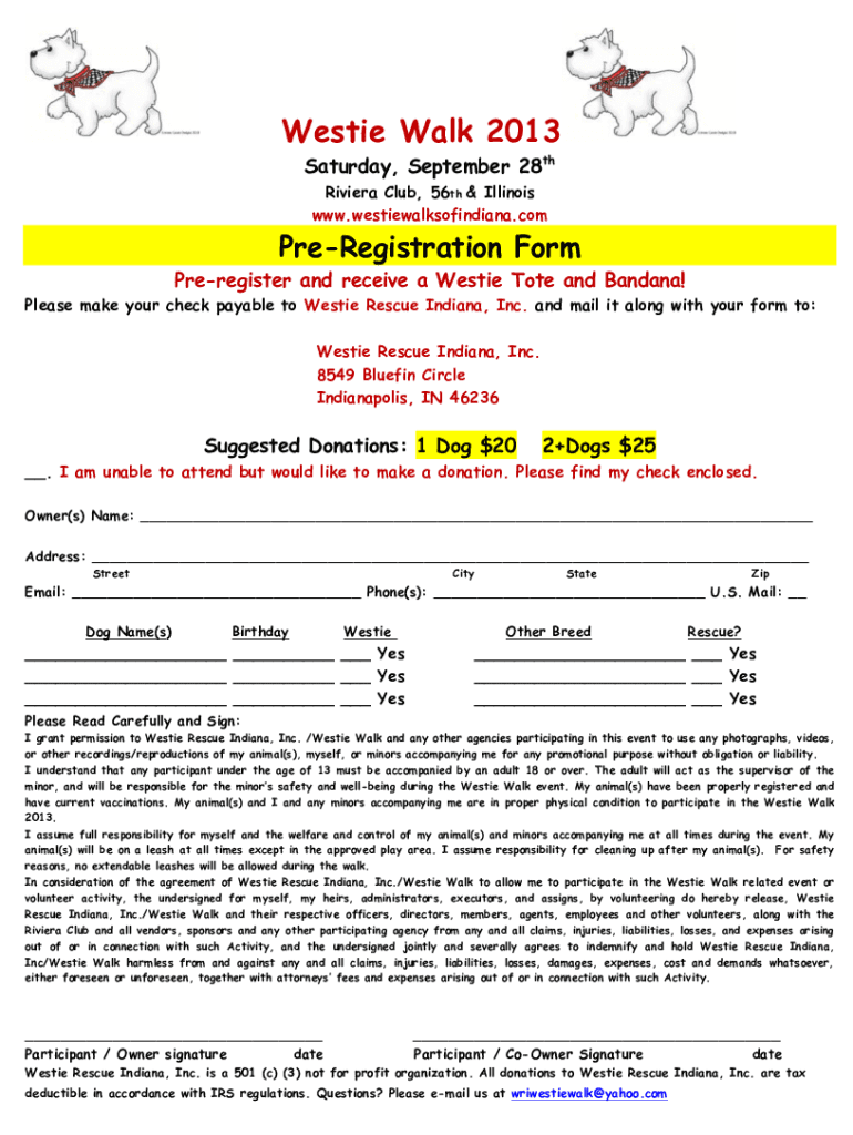 Fillable Online 2013 Walk Pre Registration Form-2 Tote Fax Email Print ...