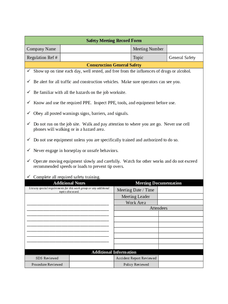 Your Company Name General Construction Safety Doc Template | pdfFiller