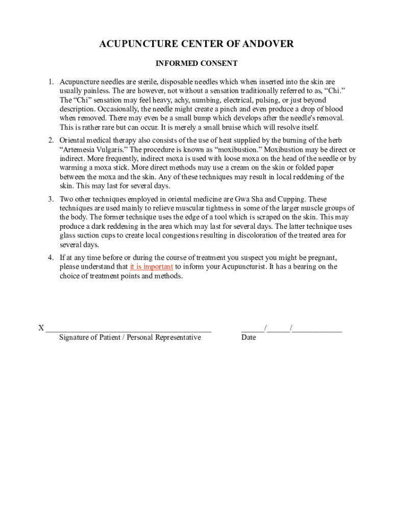 Fillable Online Informed consent for Acupuncture - Achieve Wellness Spa ...