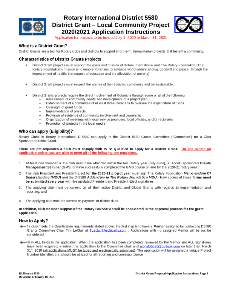 Rotary International District 5580 District Grant Application ... Doc ...