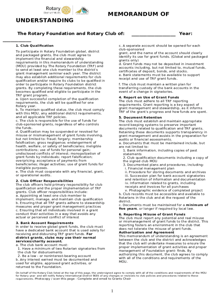 CLUB QUALIFICATION MEMORANDUM OF ... - Rotary Foundation Doc Template ...