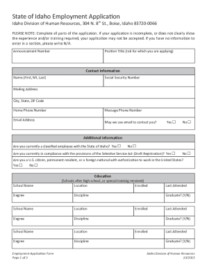 Fillable Online Fillable Online dhr idaho State of Idaho Employment ...