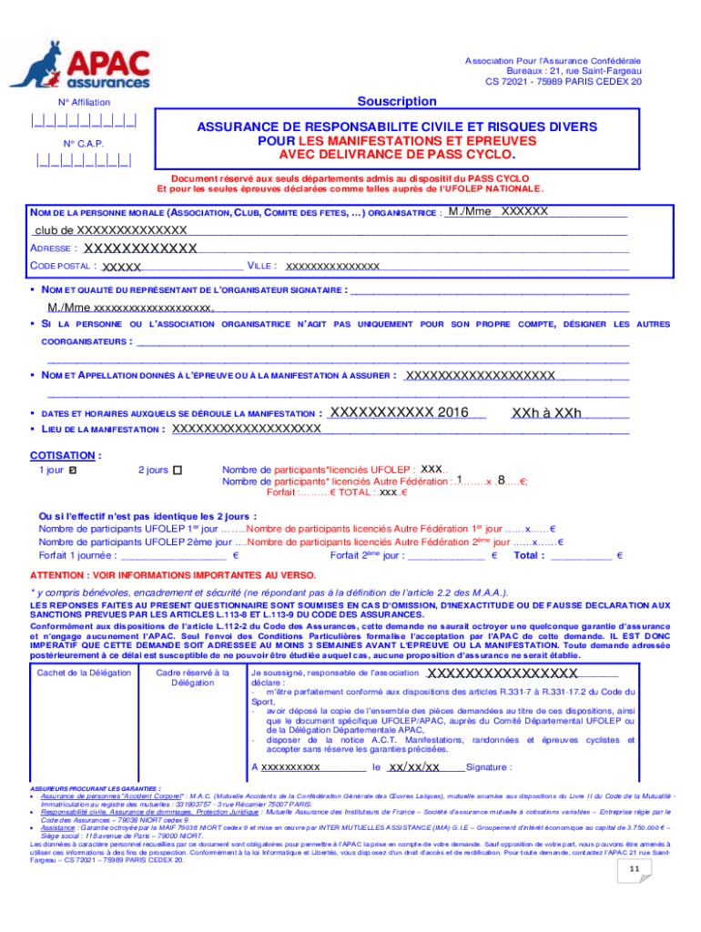 Remplissable En Ligne ASSURANCE DE RESPONSABILITE CIVILE ET RISQUES DIVERS Fax Email Imprimer ...