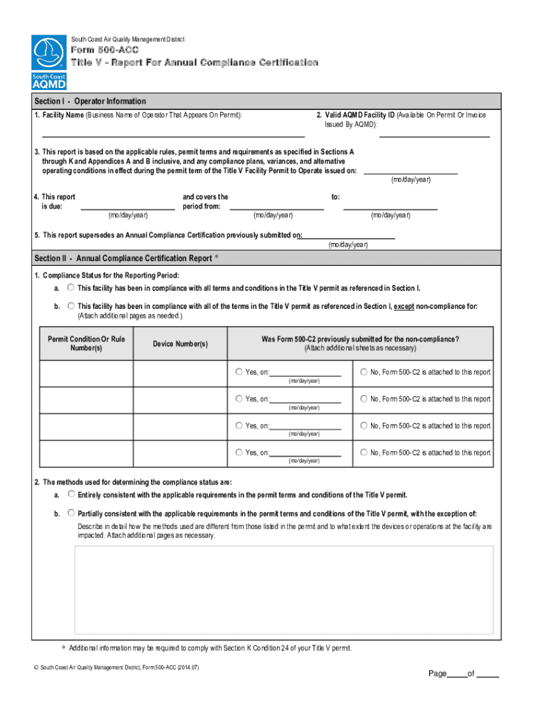 Fillable Online Title V Forms - South Coast Air Quality Management ...