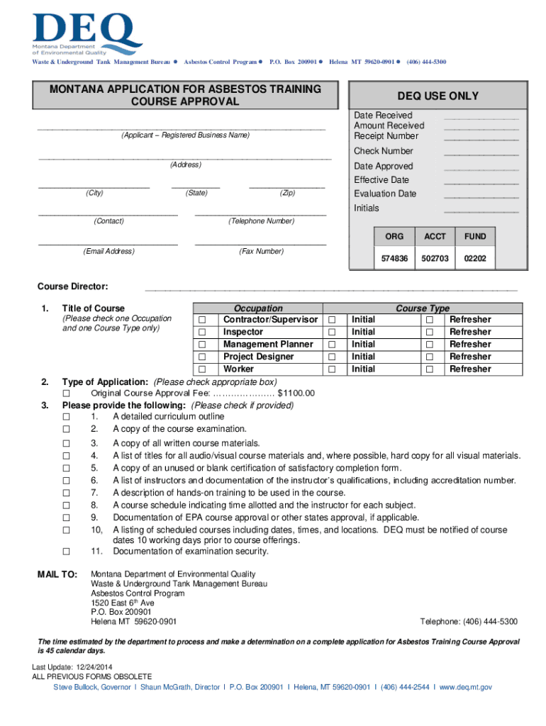 Fillable Online deq mt MT Annual Asbestos Permit Application - Montana ...