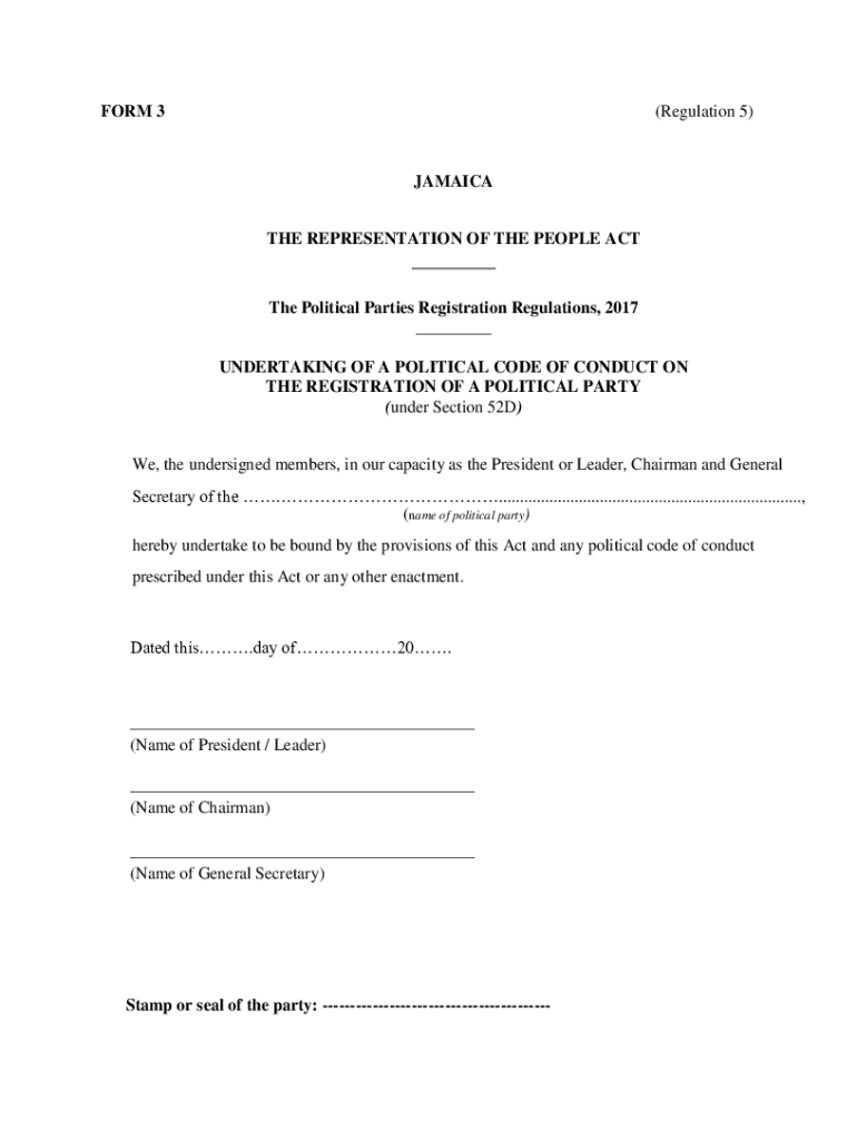 Fillable Online FORM 3 (Regulation 5) - Electoral Commission of Jamaica ...