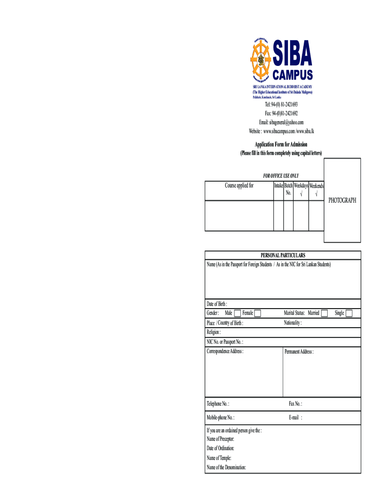 Fillable Online Application Form for admission.cdr Fax Email Print ...