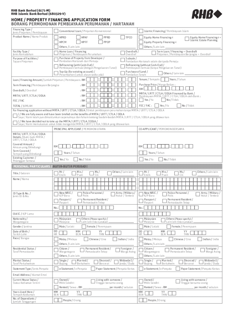 Fillable Online RHB Islamic Bank Berhad (680329-V) HOME / PROPERTY ...