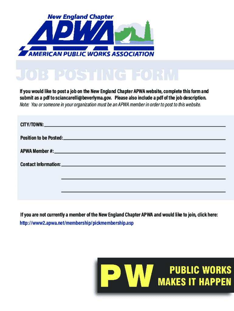 Fillable Online APWA Job Posting Form Fax Email Print - pdfFiller