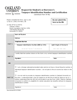 Fillable Online Request for Students or Borrowers Taxpayer Identification Number and ...