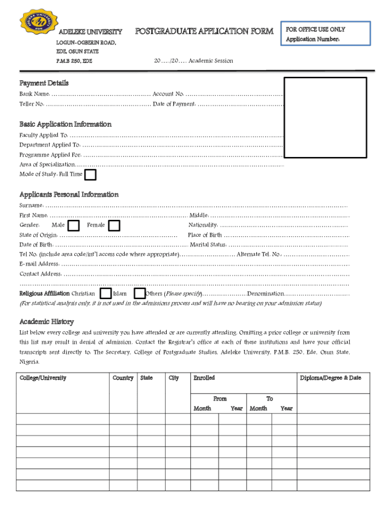 Is Adeleke University Form Still Out - Fill Online, Printable, Fillable ...